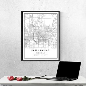 East Lansing map print poster canvas East Lansing Michigan | Etsy