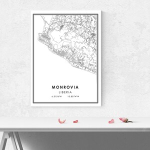 Monrovia map print poster canvas Liberia Street map | Etsy