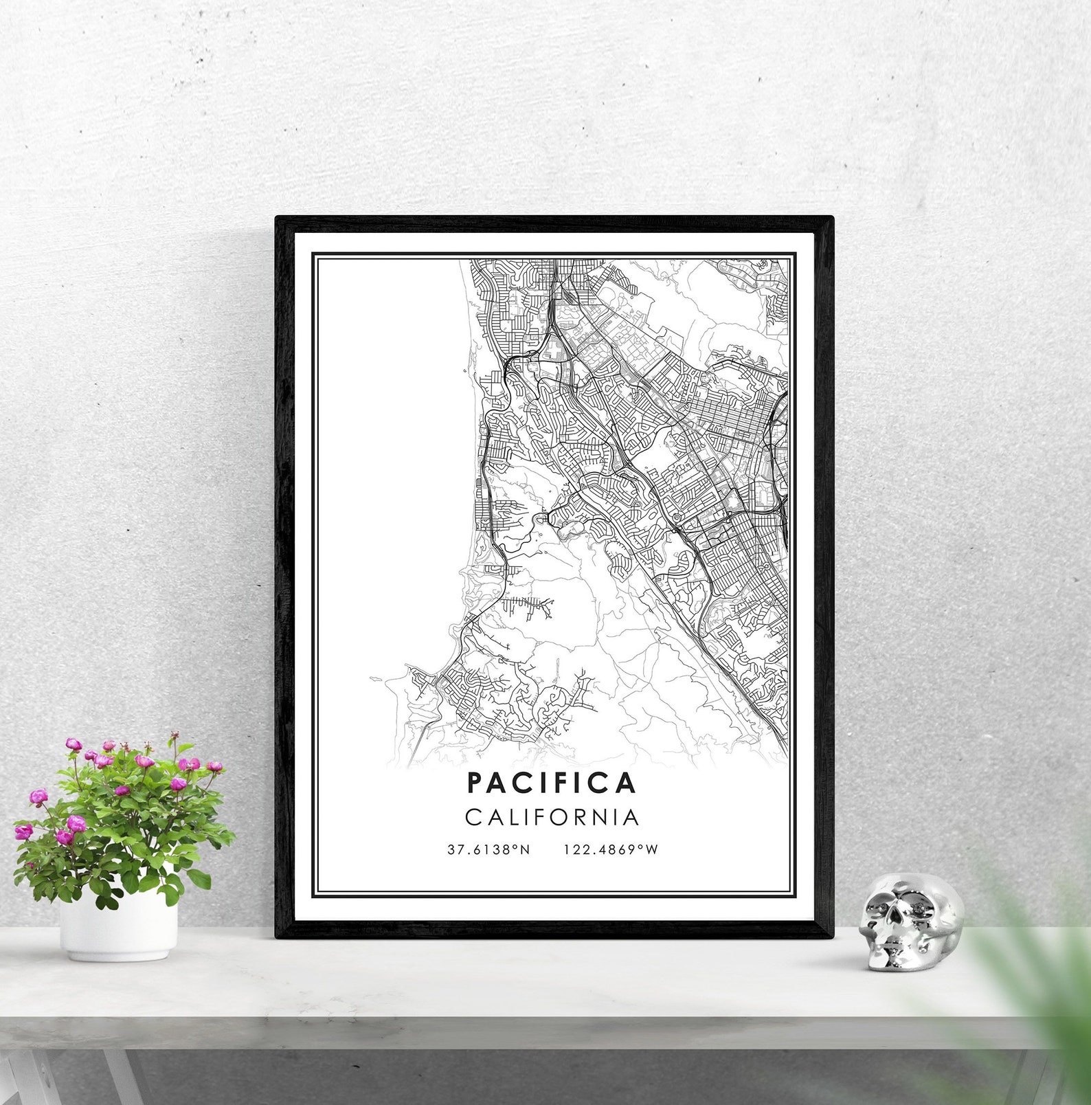 Pacifica map print poster canvas Pacifica Street map | Etsy