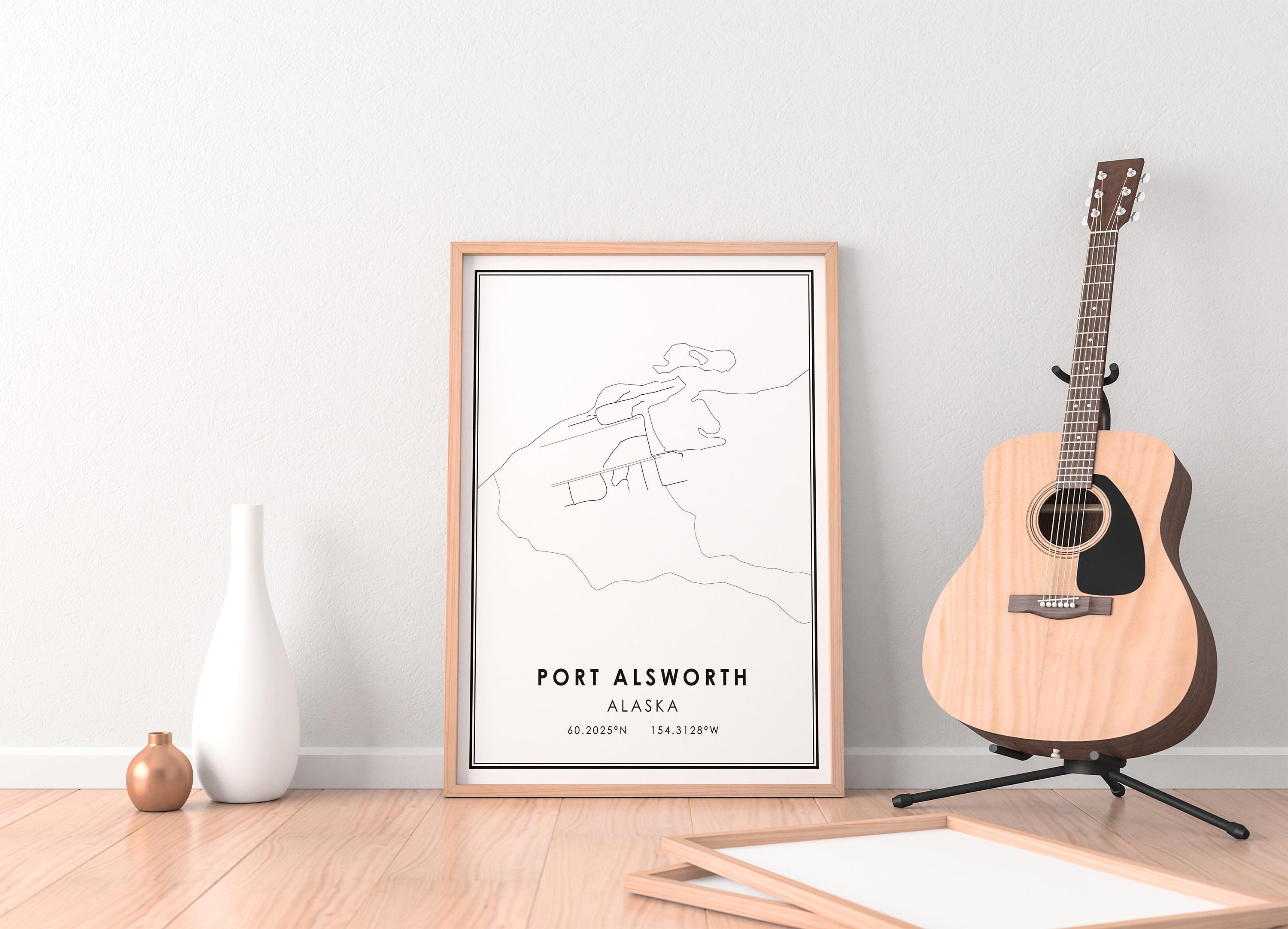 Port Alsworth mapa imprimir póster lienzo / Mapa de Alaska - Etsy México