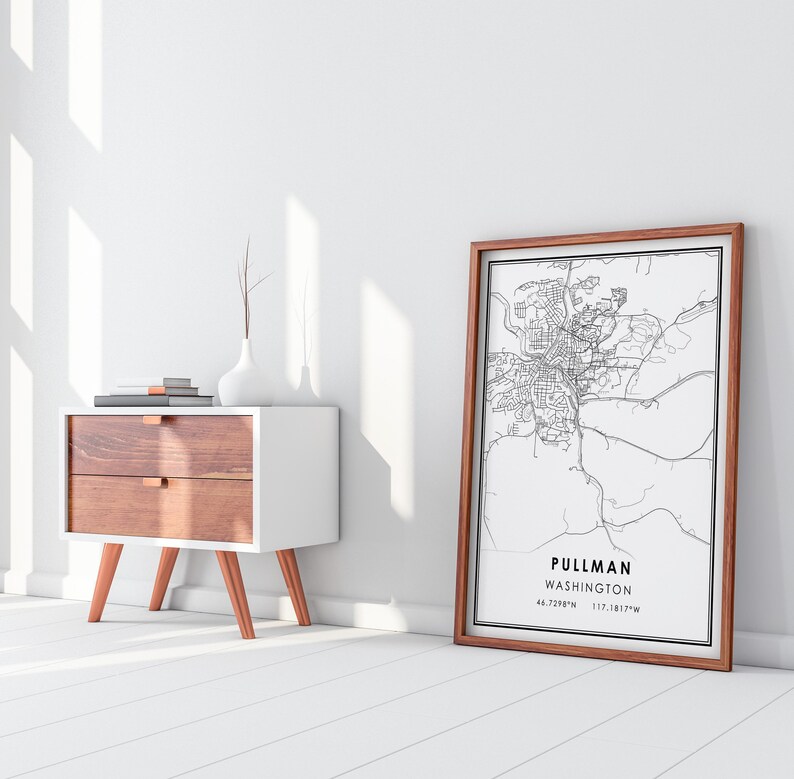 Pullman Map Print Poster Canvas | Washington Map Print Poster Canvas ...