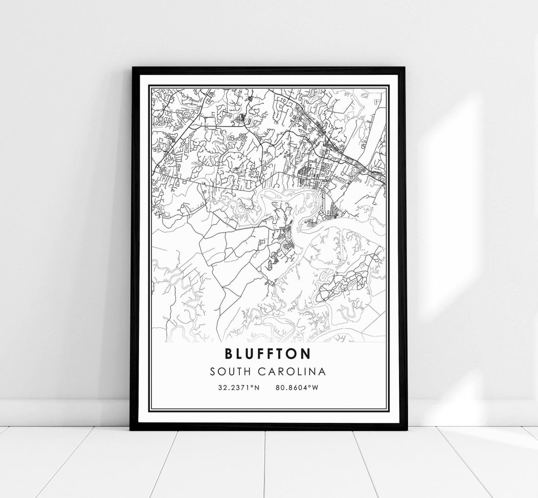 Bluffton South Carolina Map Print Poster Canvas | South Carolina Map ...