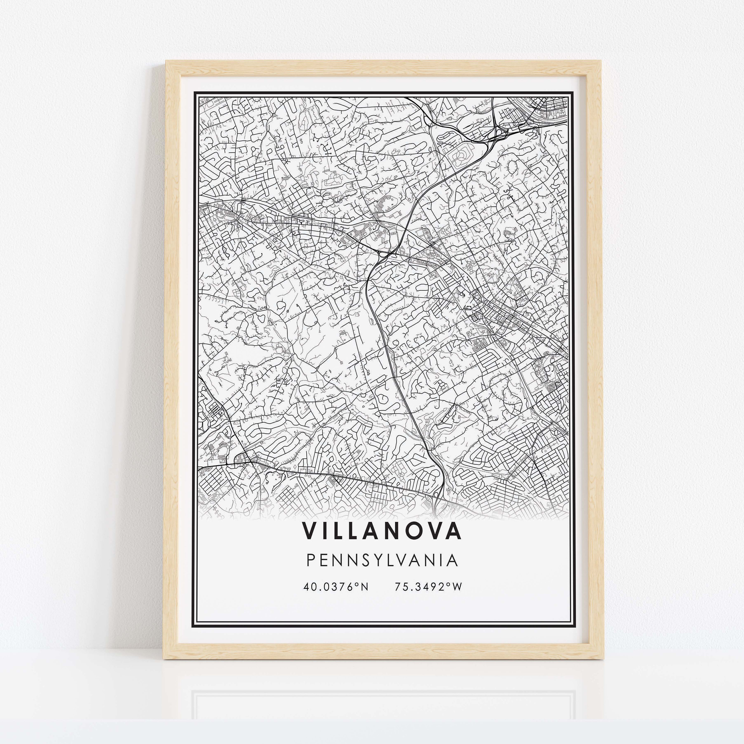 Villanova Pennsylvania Map Print Poster Canvas | Pennsylvania Map Print ...