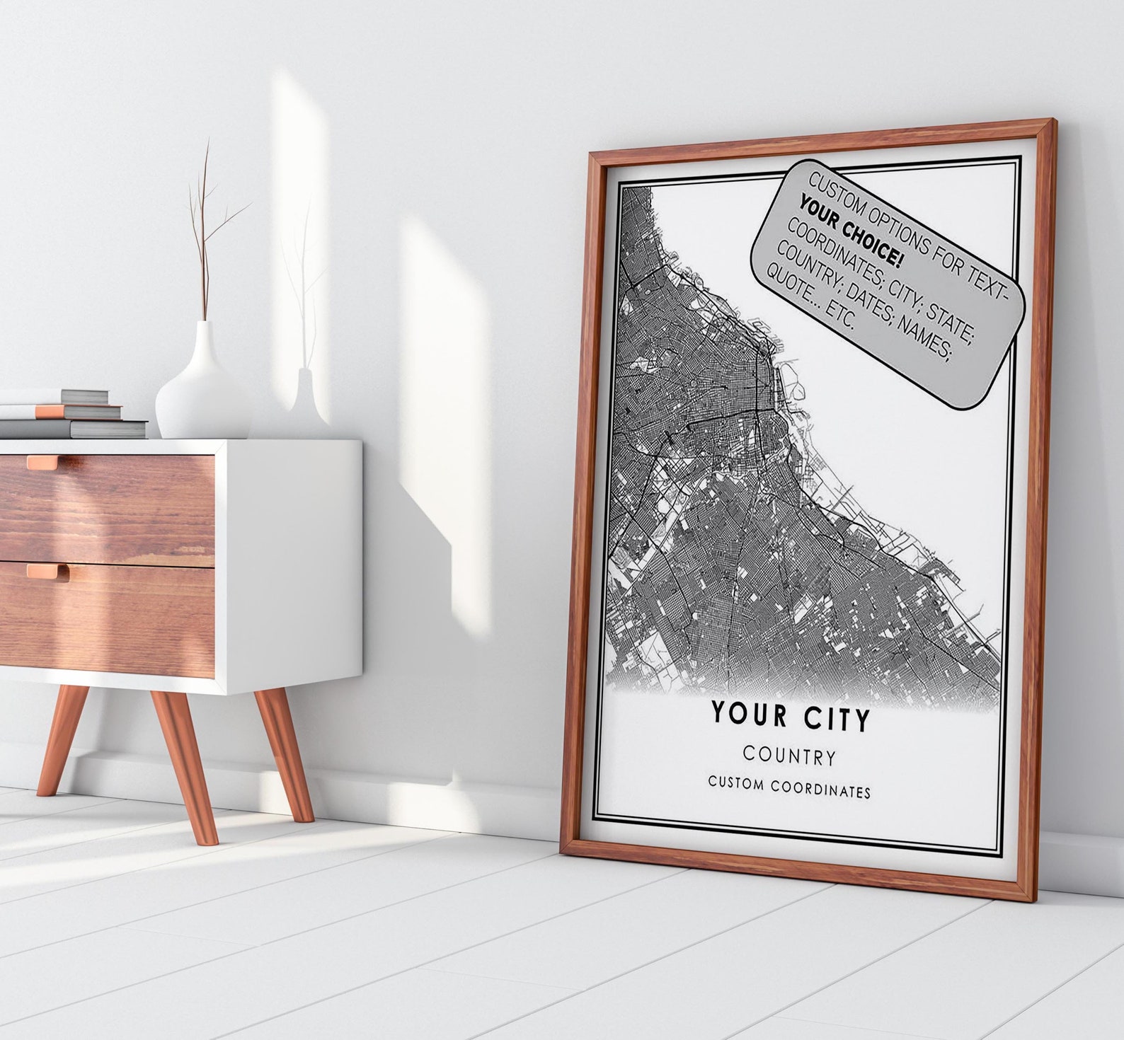 Custom Personalized Map City Print Poster Canvas Any City | Etsy