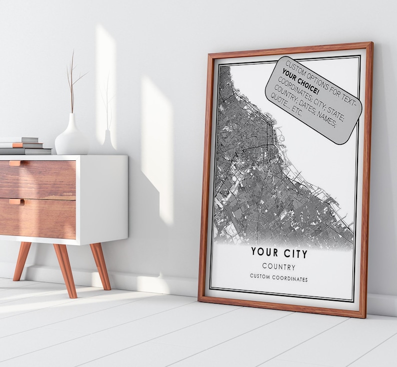 Custom Personalized Map City Print Poster Canvas Any City | Etsy