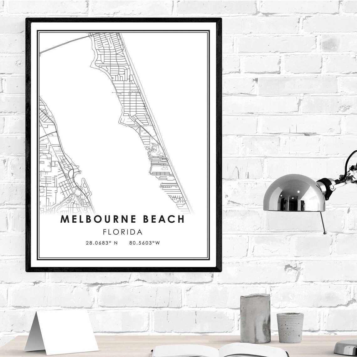 Melbourne Beach map print poster canvas Melbourne Beach | Etsy