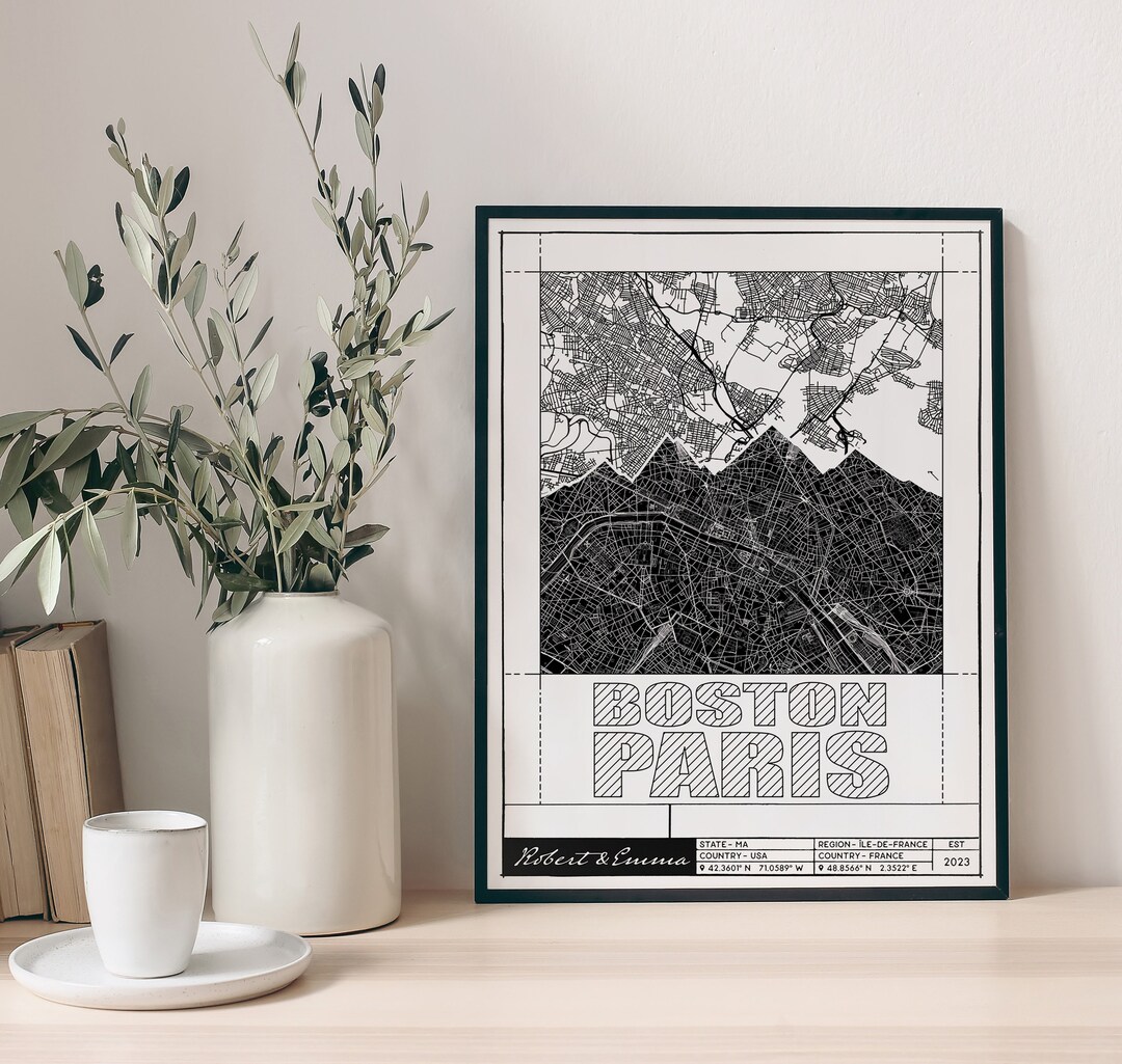 Custom Personalized Map 2 Locations Map Print Poster Canvas - Etsy