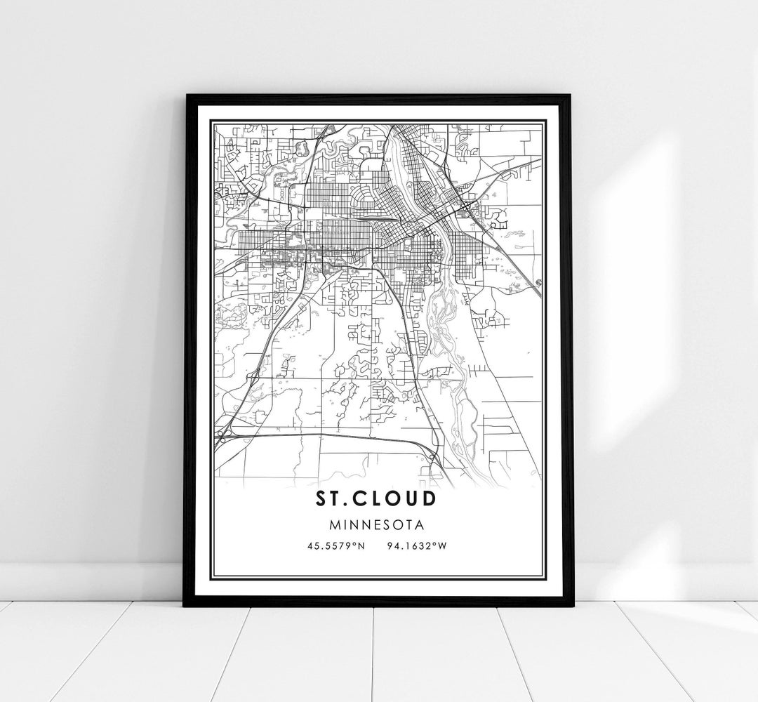 St. Cloud Map Print Poster Canvas | Minnesota Map Print Poster Canvas ...