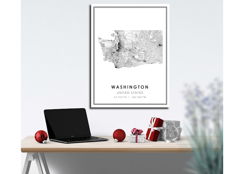 Washington State map print poster canvas Washington State | Etsy