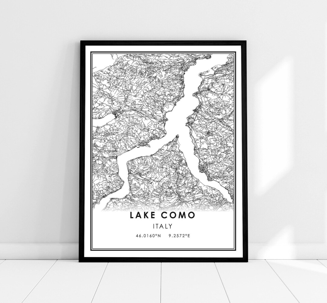 Lake Como Map Print Poster Canvas Italy Map Print Poster Canvas Lake ...