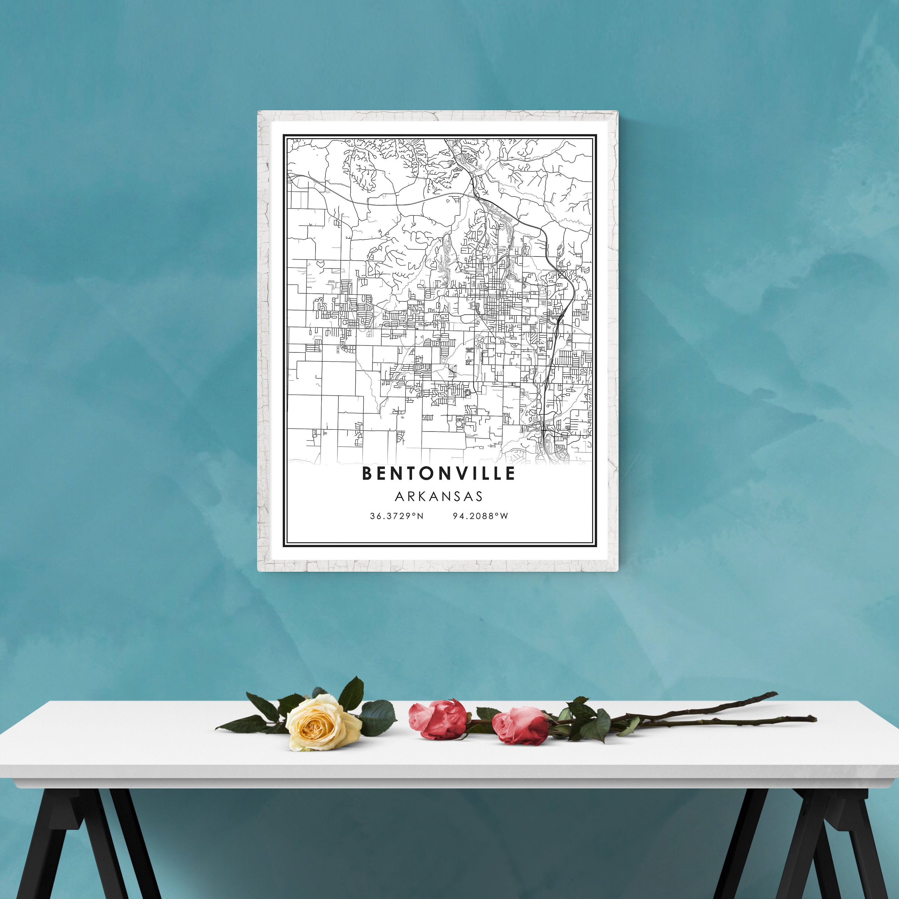 Bentonville map print poster canvas Bentonville Street map | Etsy