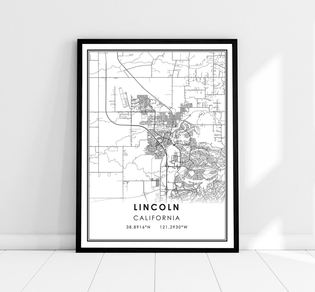 Lincoln mapa imprimir póster lienzo / Mapa de California imprimir ...