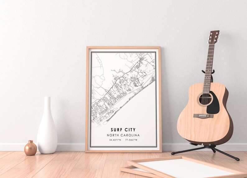 Surf City Map Print Poster Canvas | North Carolina Map Print Poster ...