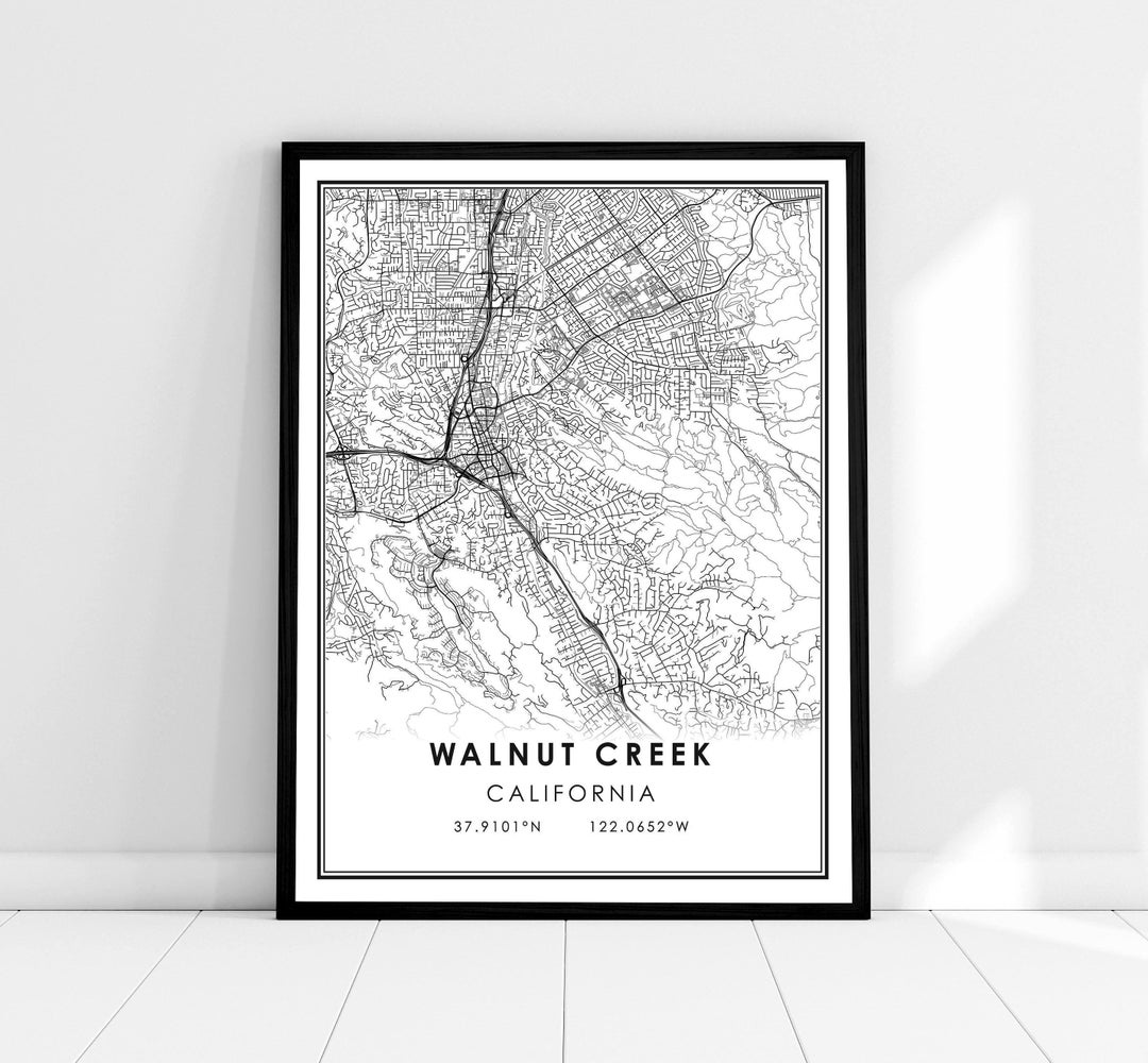 Walnut Creek Map Print Poster Canvas | California Map Print Poster ...