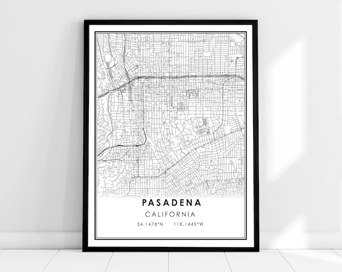 Pasadena Map Print Pasadena Map California Map Art Pasadena City Road ...