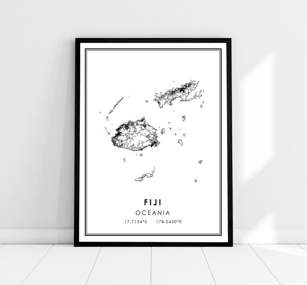 Fiji Map Print Poster Canvas | Oceania Map Print Poster Canvas | Fiji ...
