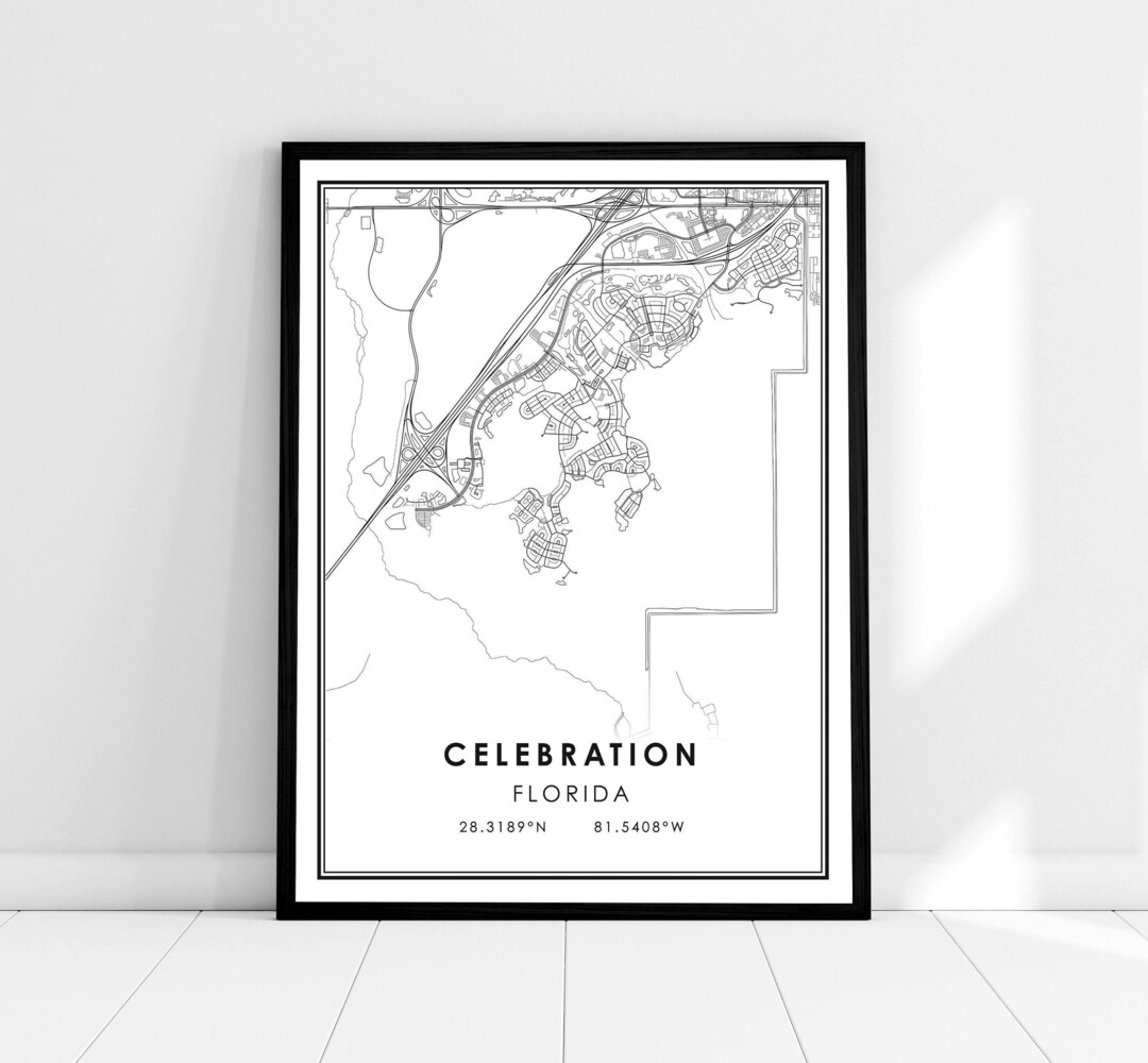 Celebration Map Print Poster Canvas | Florida Map Print Poster Canvas ...