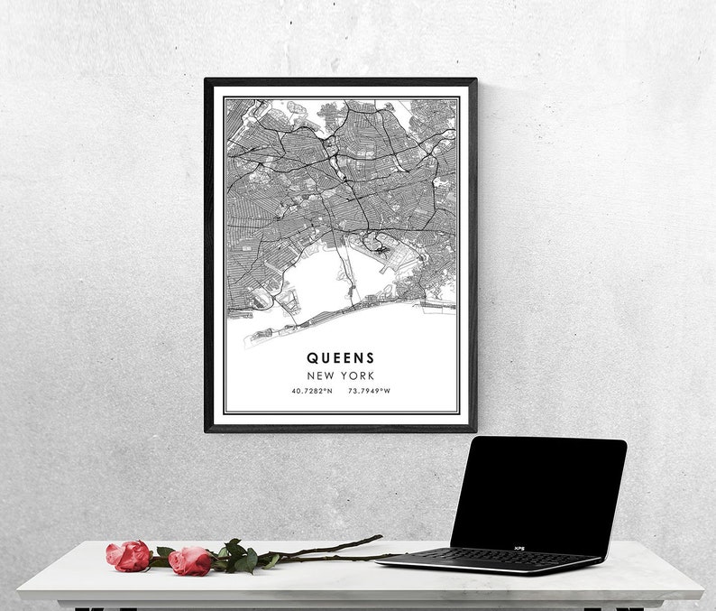 Queens map print poster canvas New York Street map Queens | Etsy