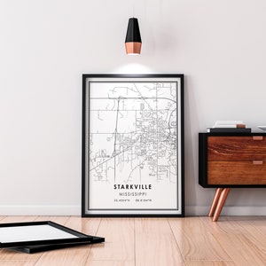 Starkville Map Print Poster Canvas | | Mississippi Map Print Poster ...