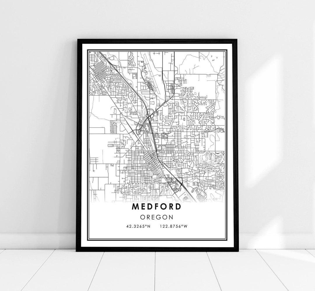 Medford map print poster canvas | Oregon map print poster canvas ...