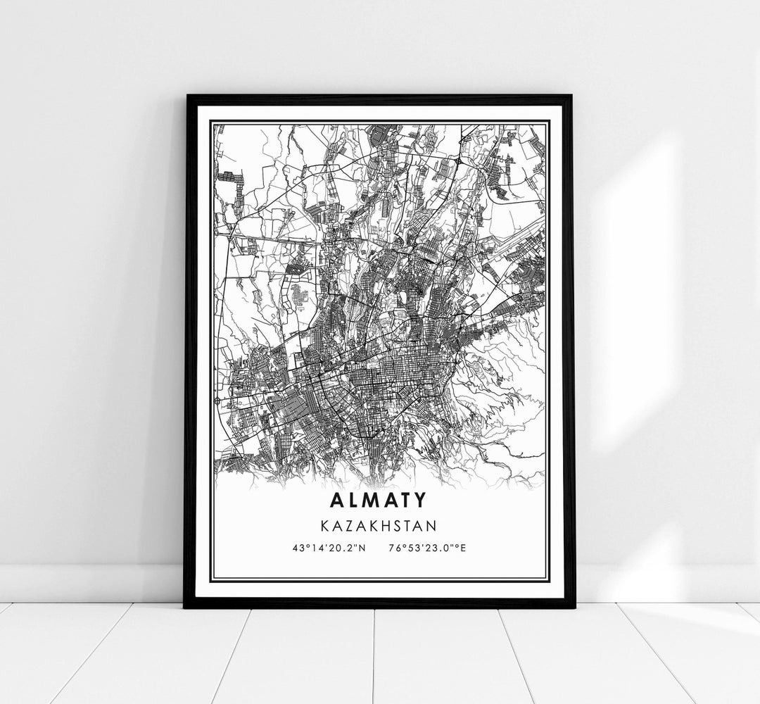 Almaty Kazakhstan Map Print Poster Canvas | Almaty City Map Print ...