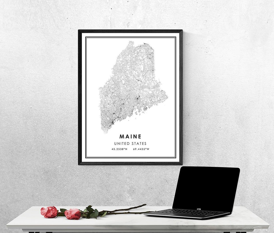 Maine United States Map Print Poster Canvas Maine United | Etsy