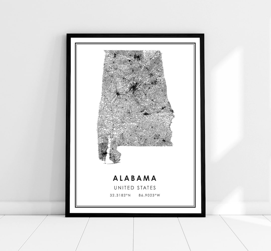 Alabama Map Print Poster Canvas | United States Road Map Print Poster ...