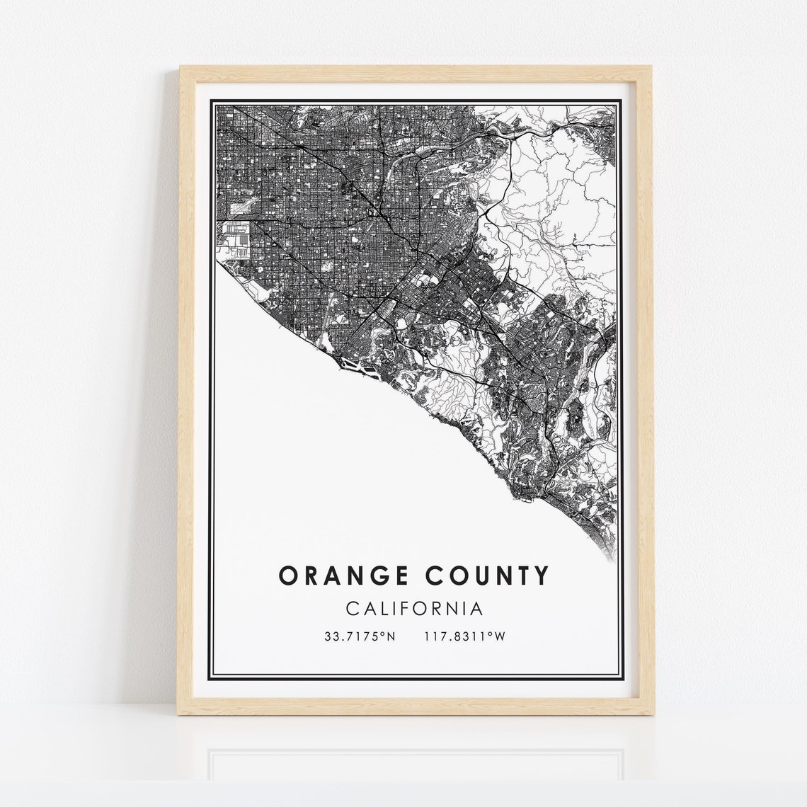 Orange County Map Print Poster Canvas | California Map Print Poster ...