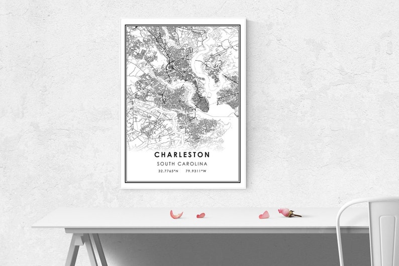 Charleston map print poster canvas South Carolina map print | Etsy