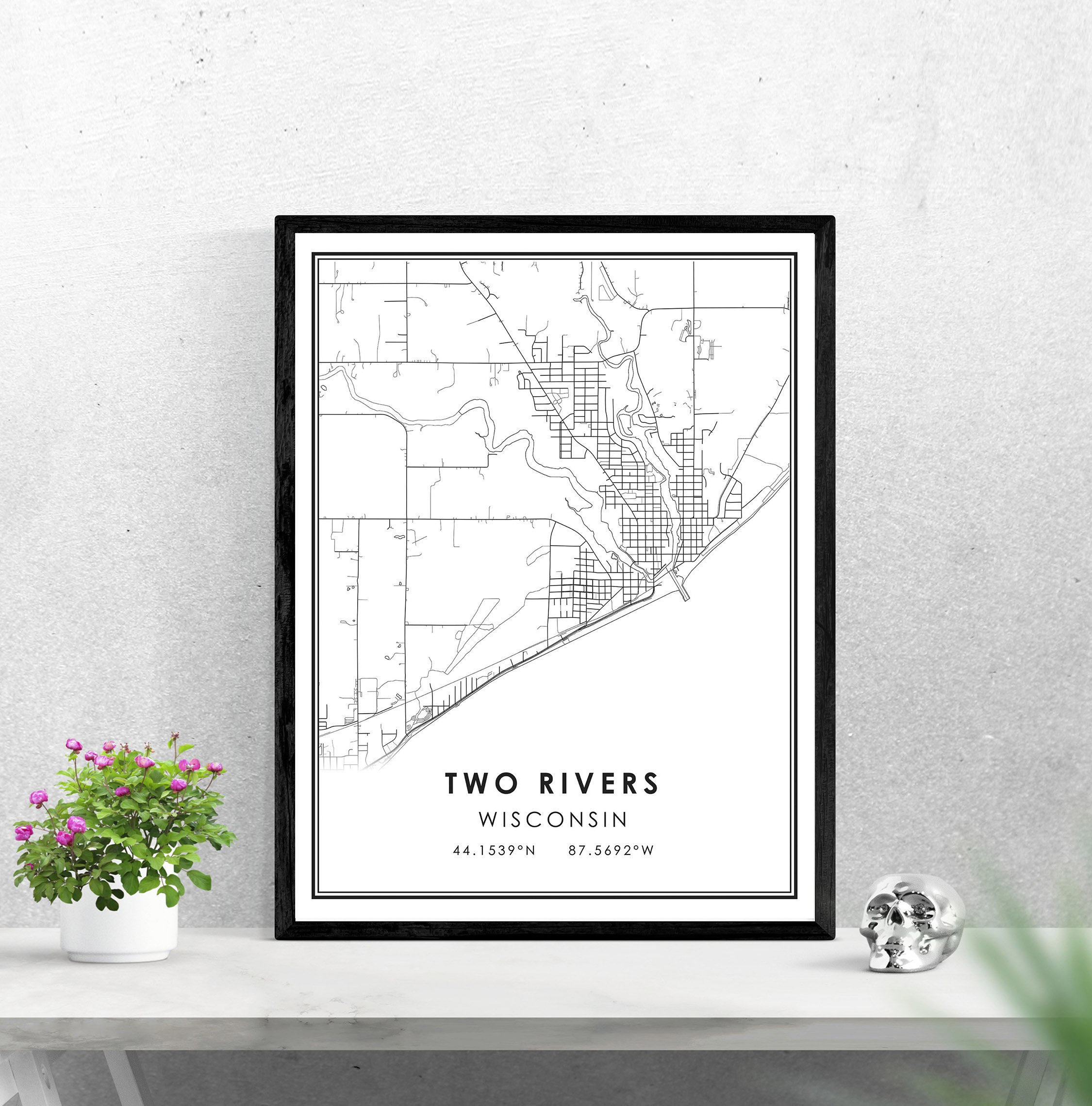 Two Rivers map print poster canvas Two Rivers Wisconsin | Etsy