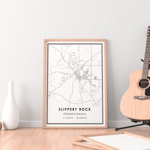 Slippery Rock Map Print Poster Canvas | Pennsylvania Map Print Poster ...