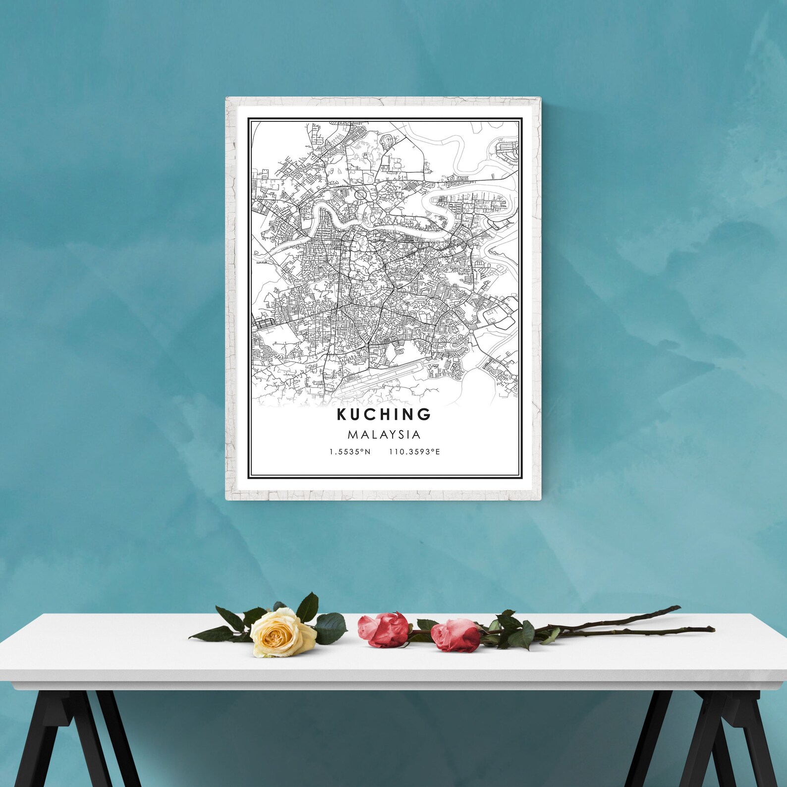 Kuching map print poster canvas Kuching city map print | Etsy