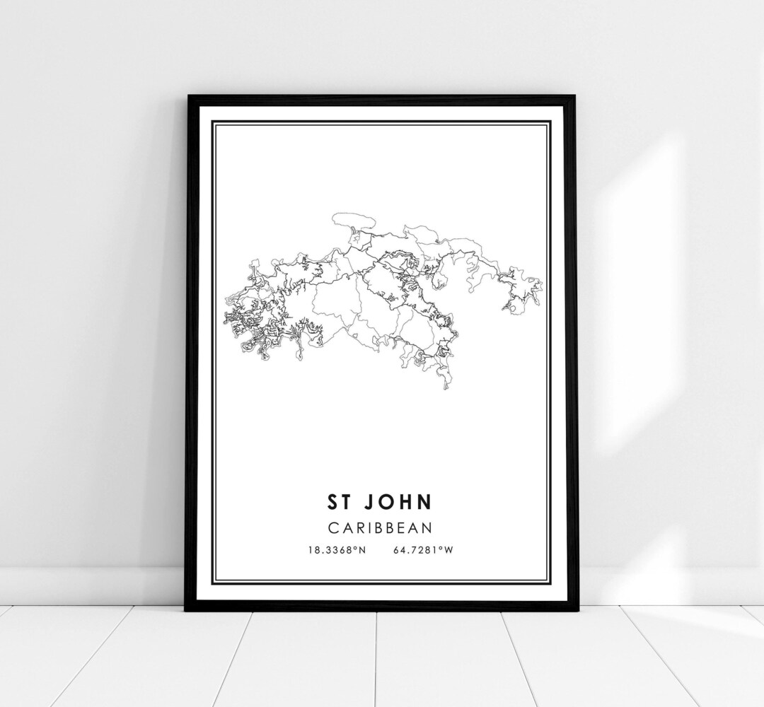St John Map Print Poster Canvas | Caribbean Map Print Poster Canvas ...