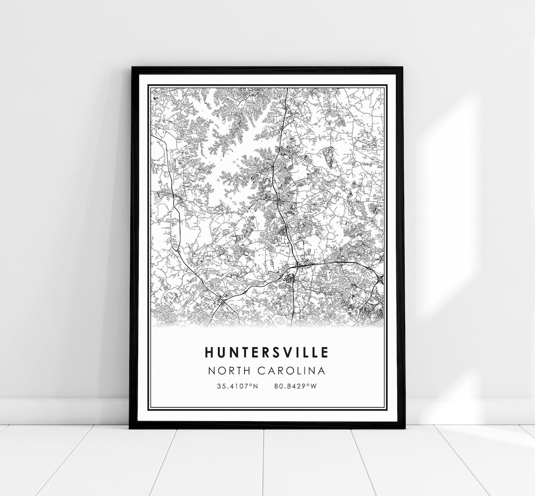 Huntersville North Carolina Map Print Poster Canvas | Huntersville City ...