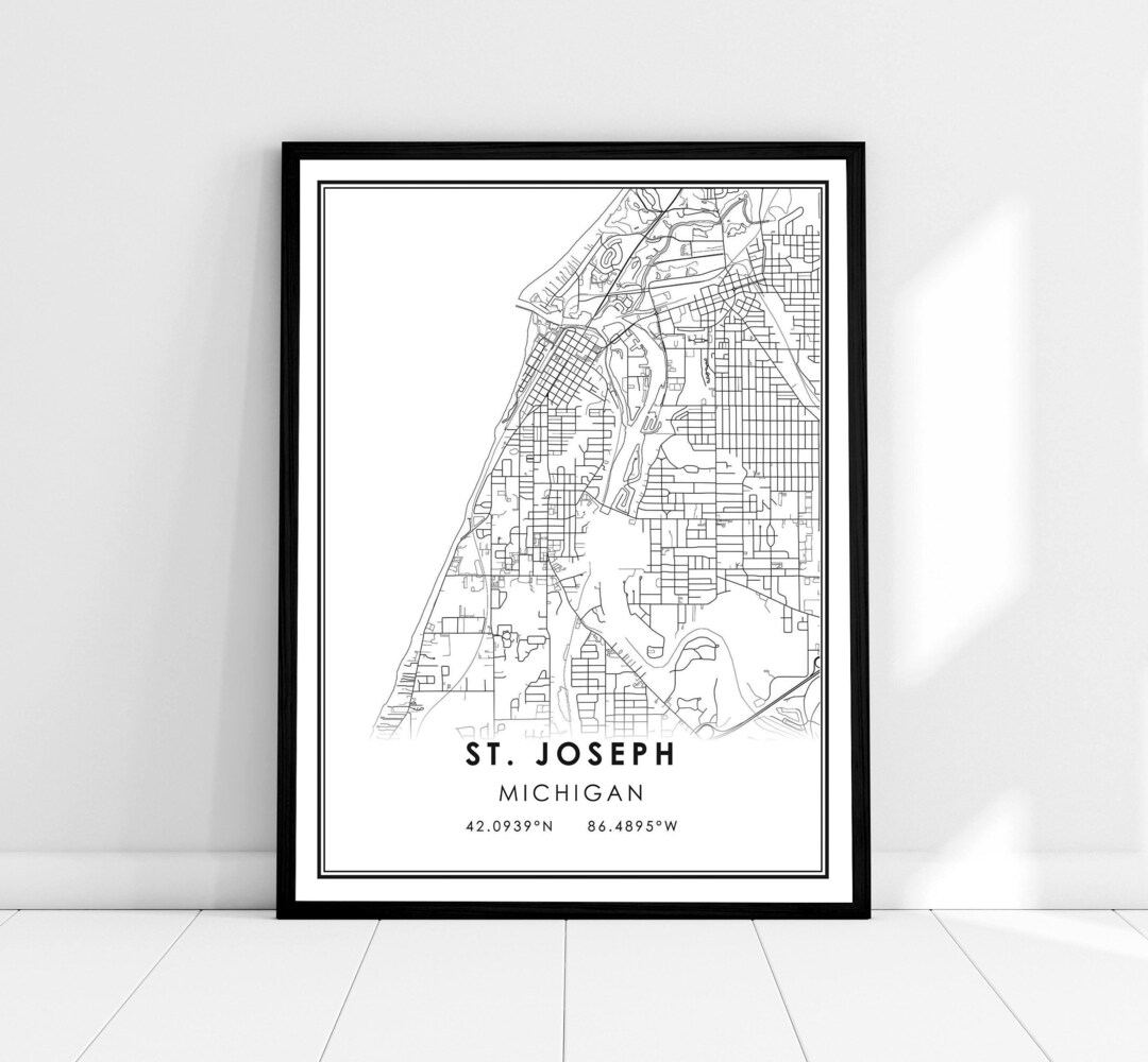 St. Joseph Map Print Poster Canvas | Michigan Map Print Poster Canvas ...
