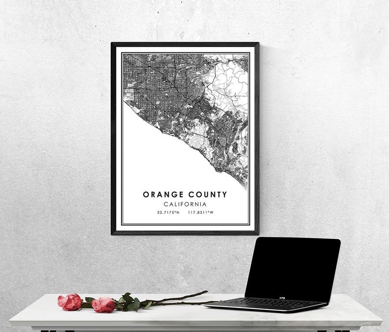 Orange County map print poster canvas Orange County Street | Etsy