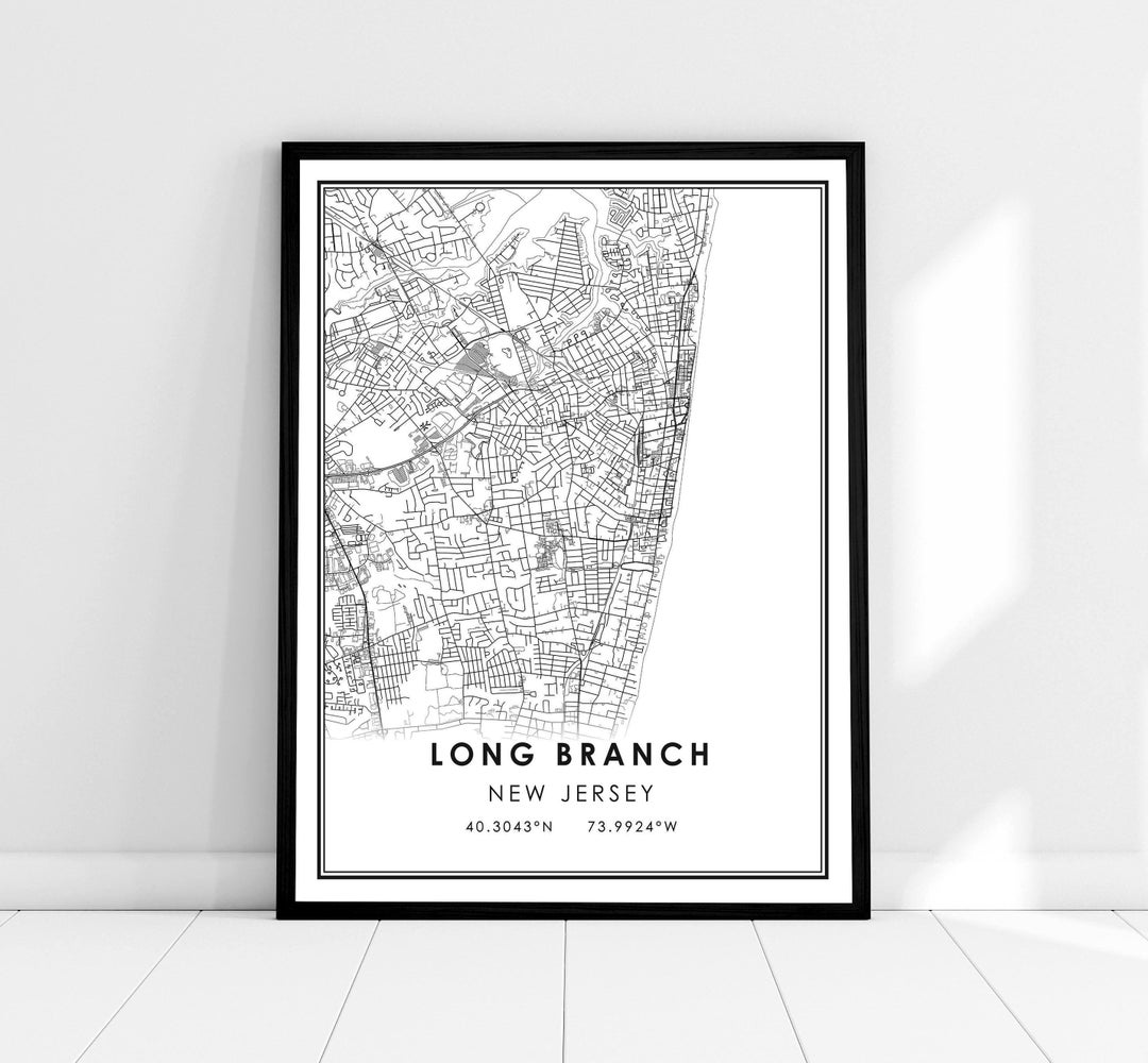 Long Branch Map Print Poster Canvas | New Jersey Map Print Poster ...
