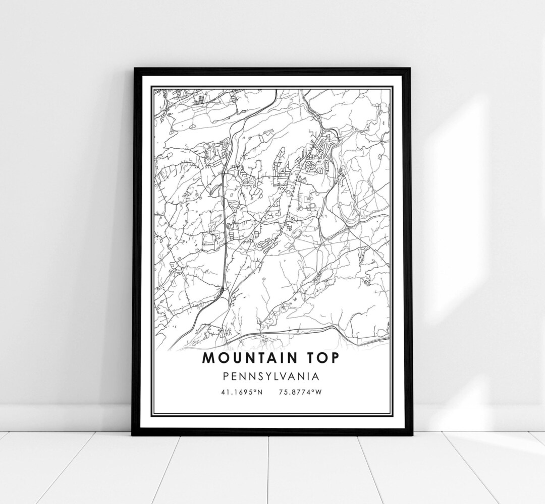 Mountain Top Pennsylvania Map Print Poster Canvas | Pennsylvania Map ...
