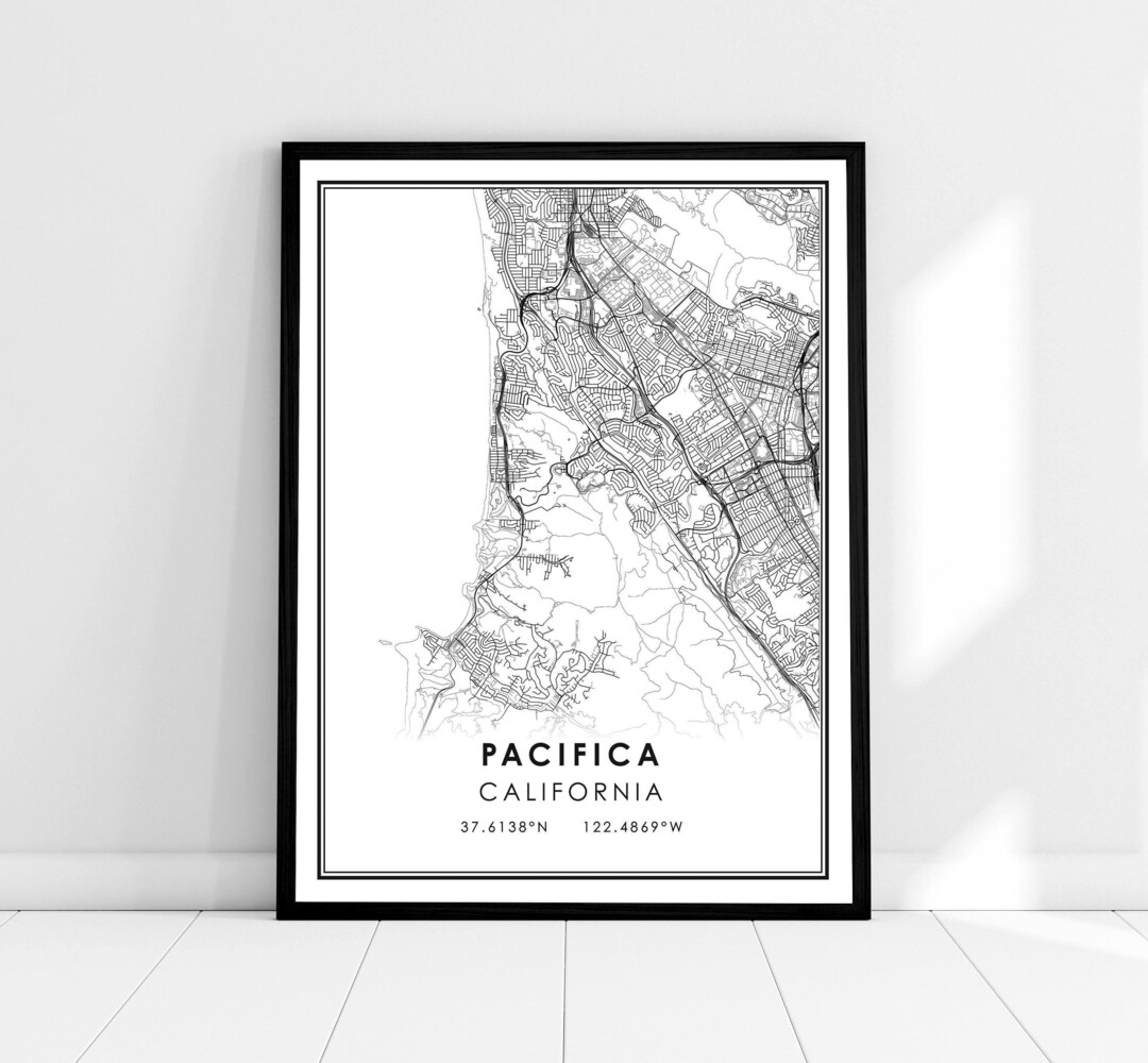 Pacifica Map Print Poster Canvas California Map Print Poster Canvas ...