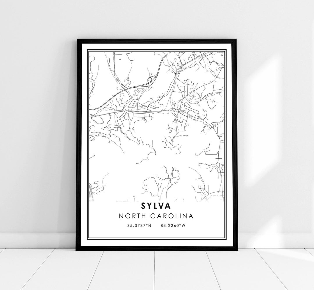 Sylva Map Print Poster Canvas | North Carolina Map Print Poster Canvas ...