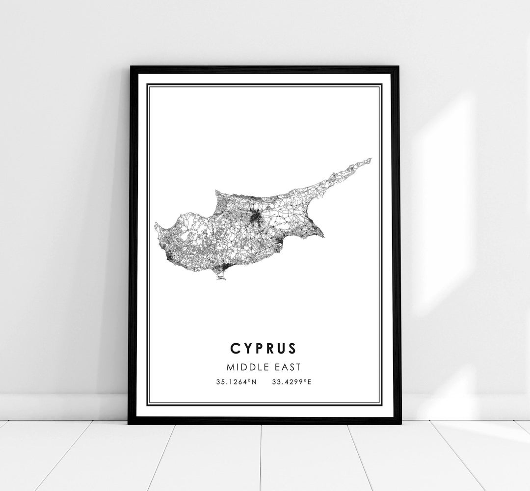Cyprus Country Map Print Poster Canvas | Cyprus Country Road Map Print ...