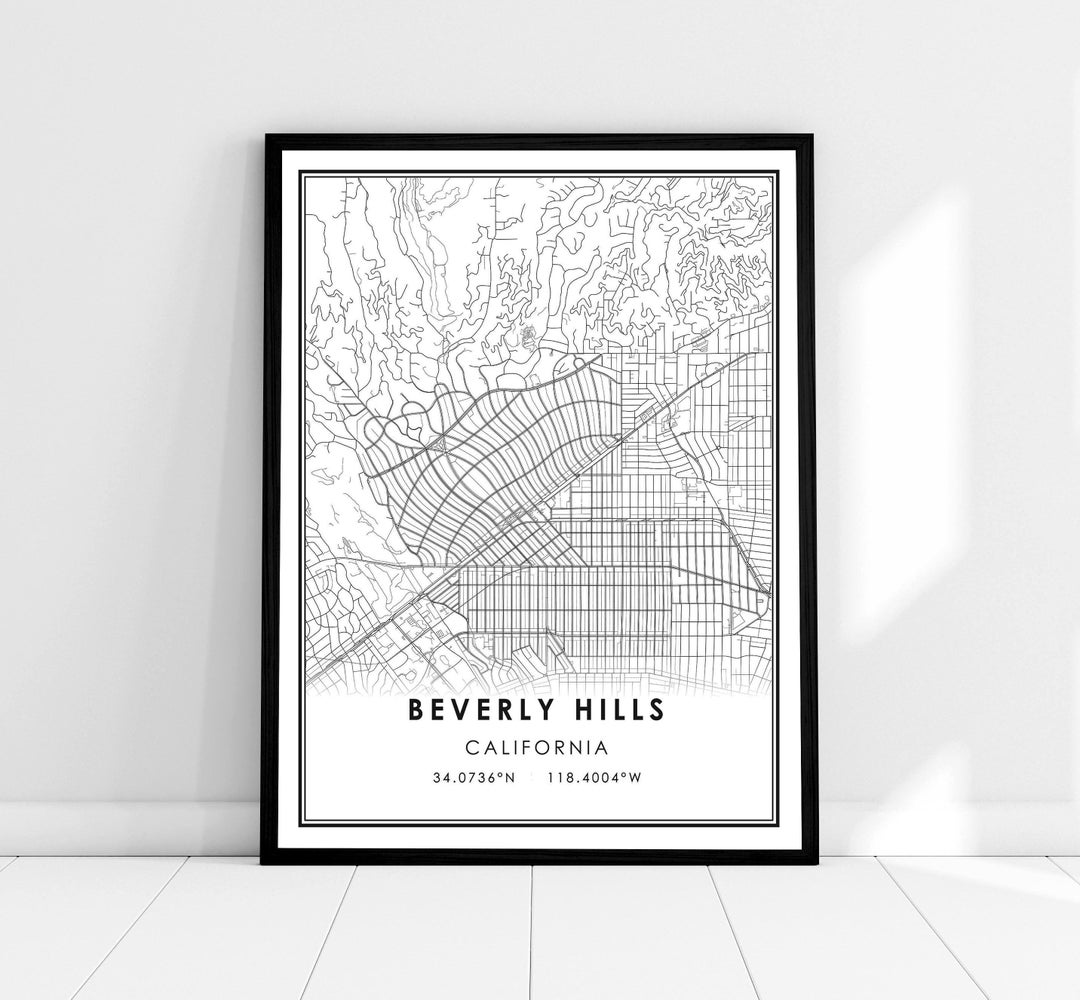 Beverly Hills Map Print Poster Canvas | California Map Print Poster ...