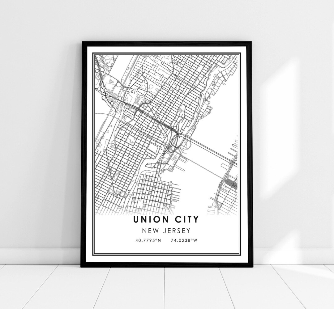 Union City Map Print Poster Canvas | New Jersey Map Print Poster Canvas ...