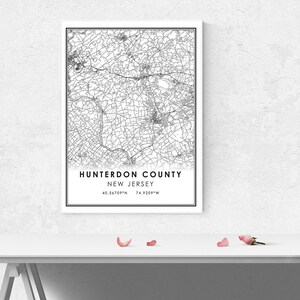 Hunterdon County map print poster canvas New Jersey Street | Etsy