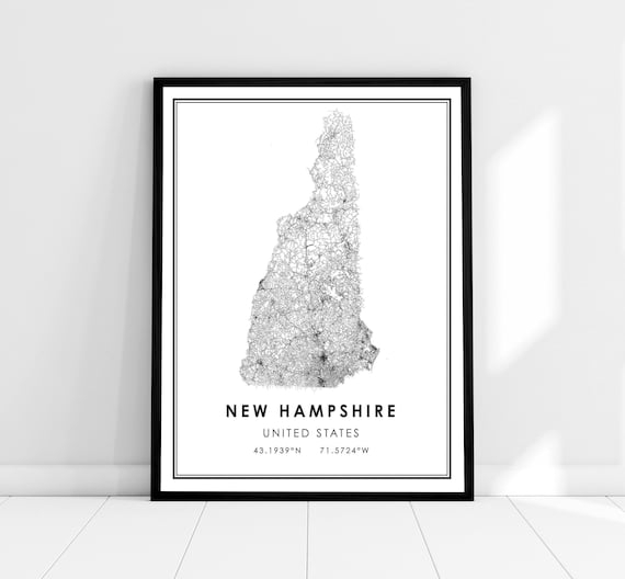 New Hampshire United States Map Print Poster Canvas New - Etsy
