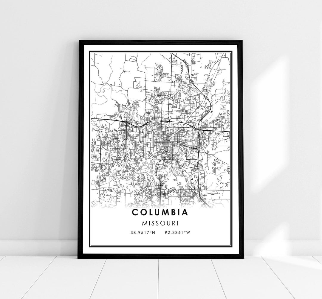 Columbia Map Print Poster Canvas | Missouri Map Print Poster Canvas ...