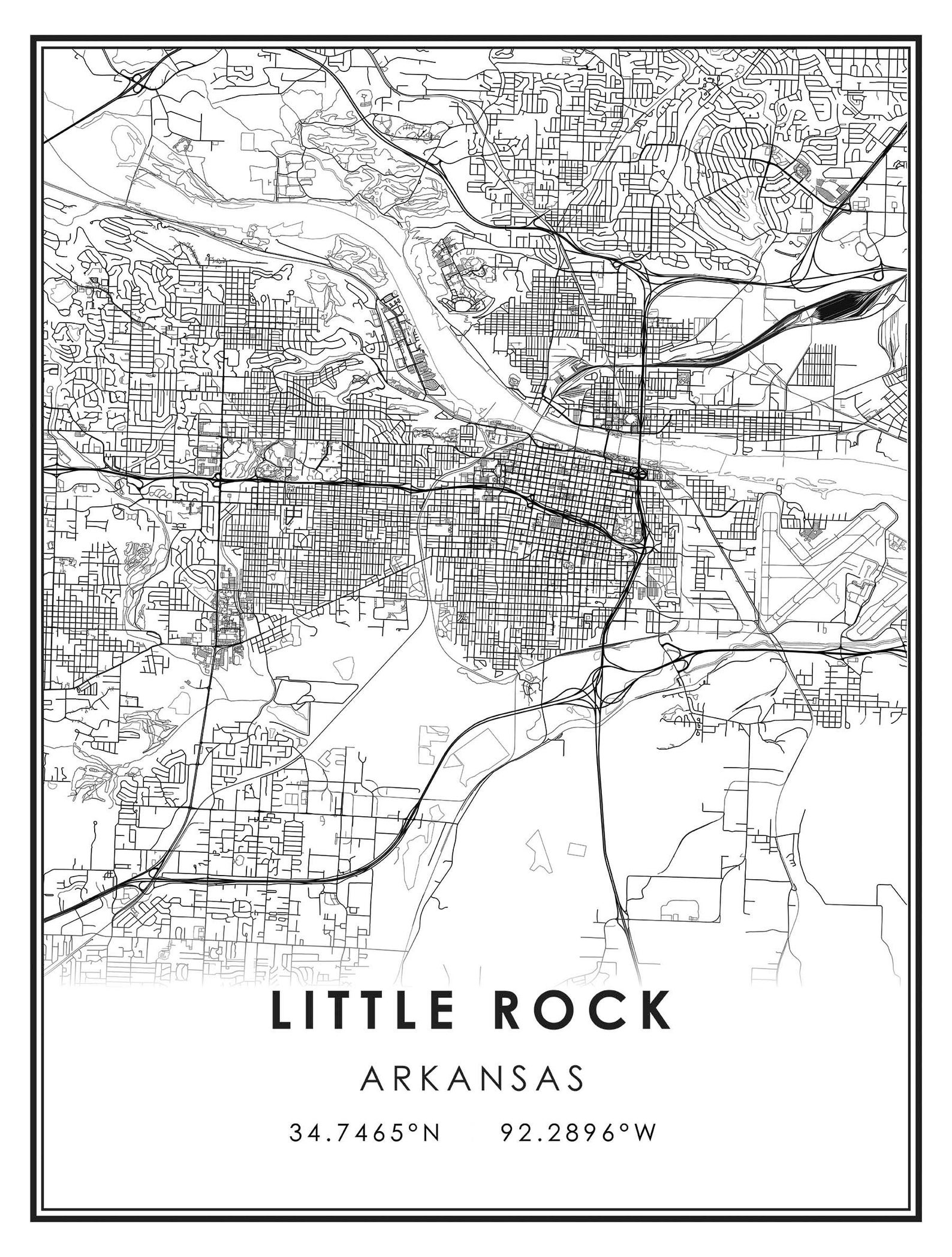 Little Rock map print poster canvas Little Rock Arkansas | Etsy