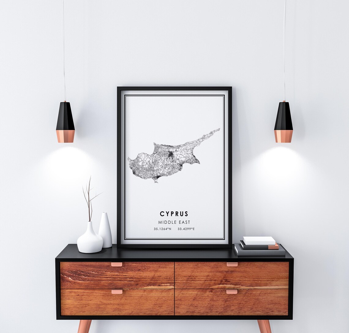Cyprus Country Map Print Poster Canvas | Cyprus Country Road Map Print ...