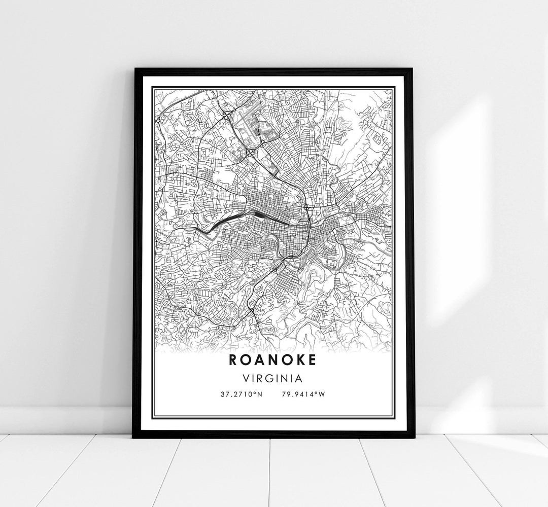 Roanoke Map Print Poster Canvas | Virginia Map Print Poster Canvas ...