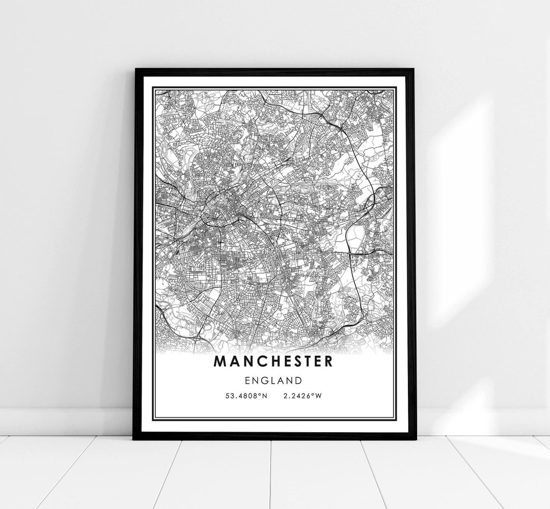 Manchester Map Print Poster Canvas | England Map Print Poster Canvas ...